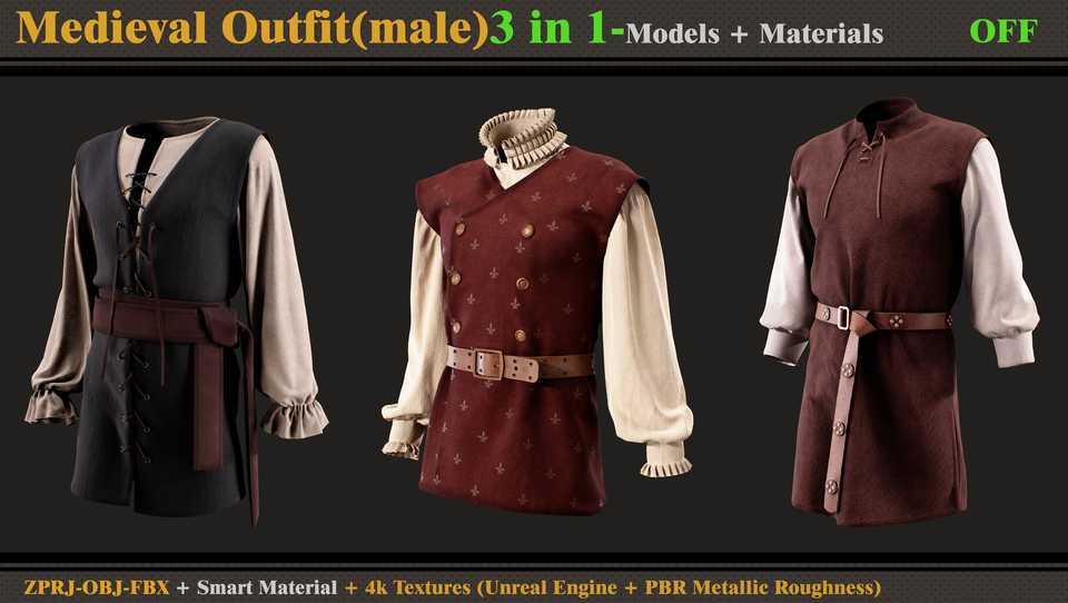 3 in 1 Medieval Outfit-MALE-Models+Materials