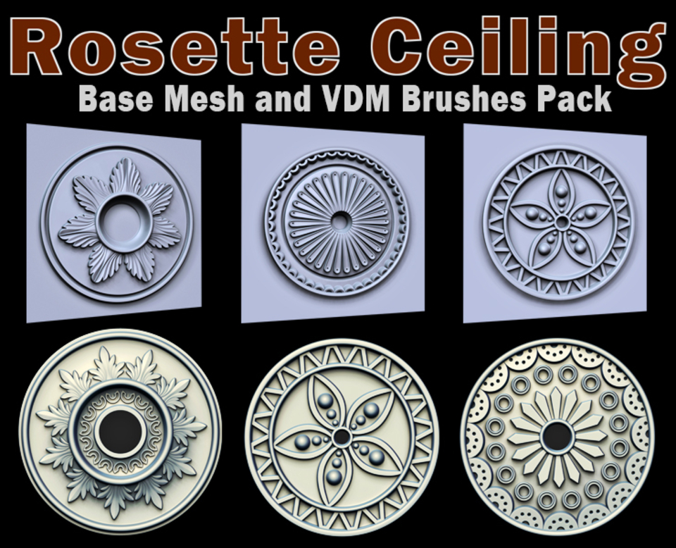 40 Rosette Ceiling Base Mesh and VDM Brushes Pack