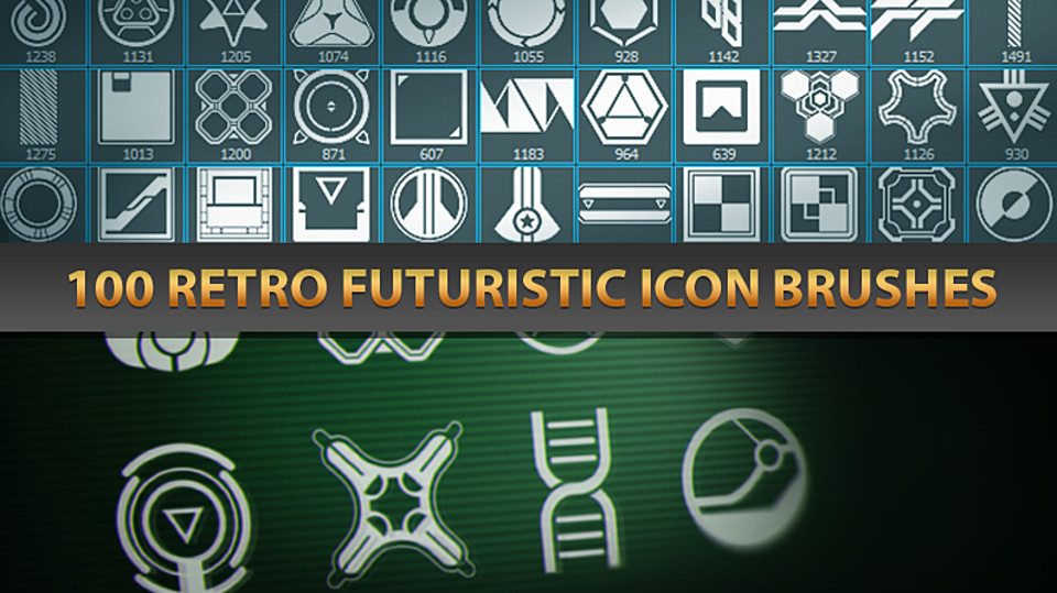 100 Retro Futuristic Icon Brushes for Photoshop