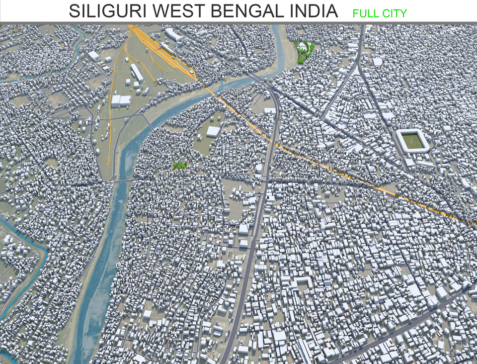 Siliguri city West Bengal India 3d model 15km