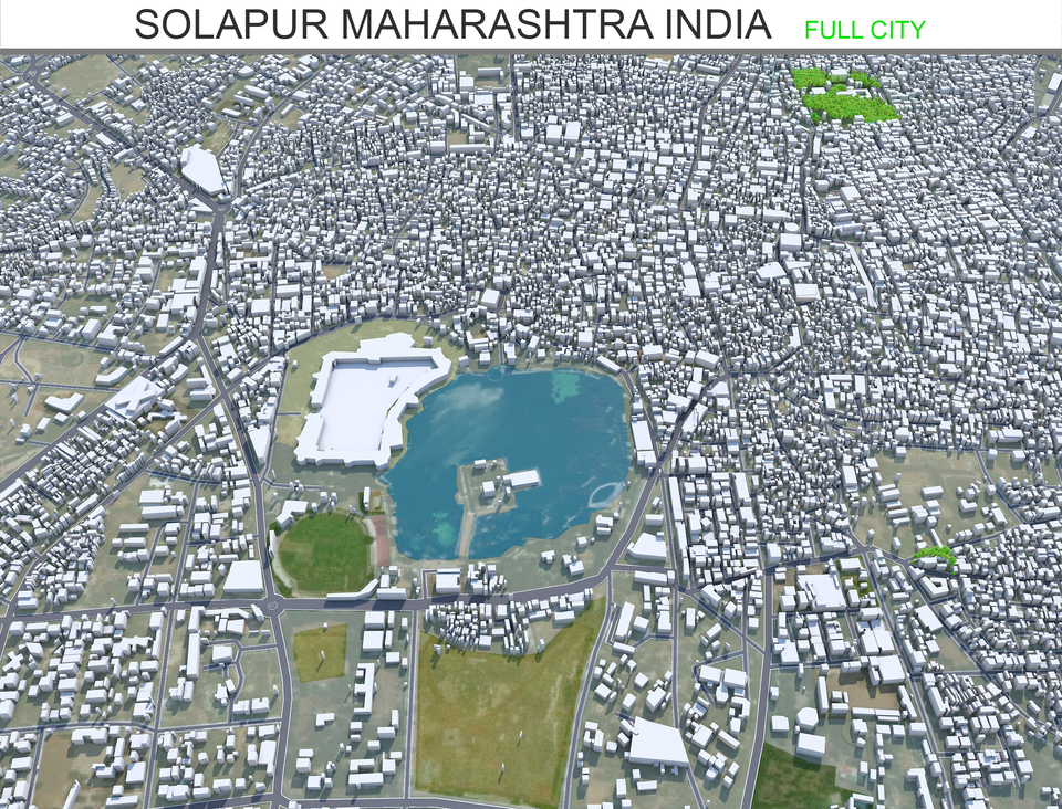 Solapur city Maharashtra India 3d model 20km