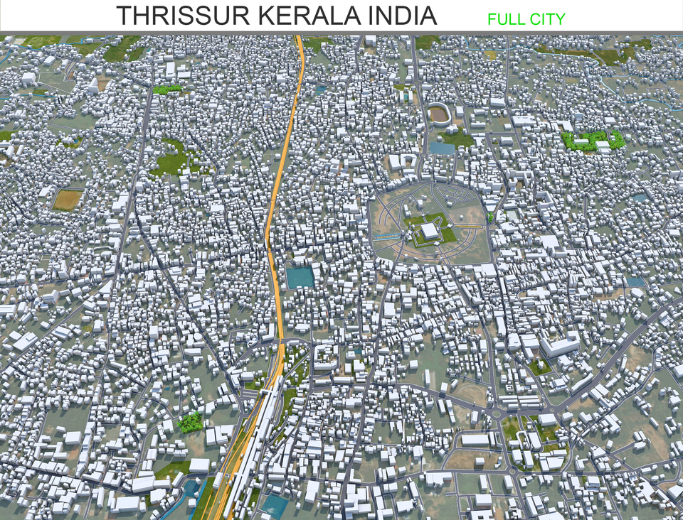 Thrissur city Kerala India 3d model 20km