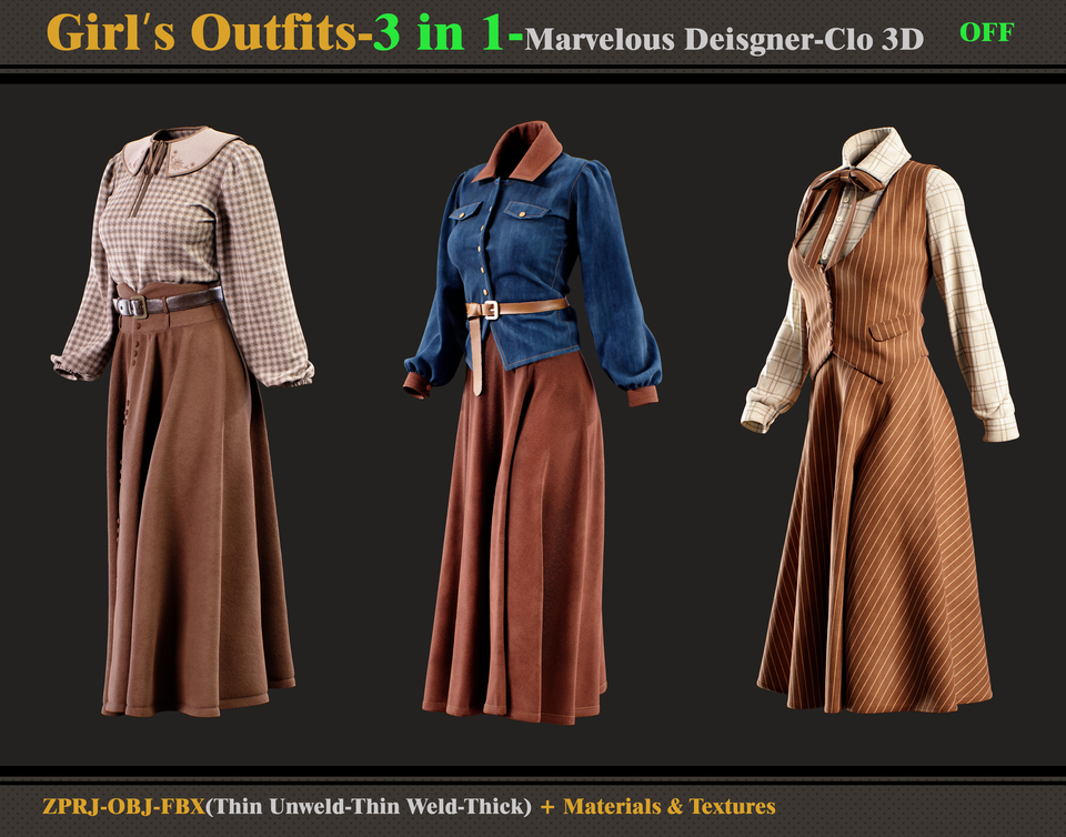 3 in 1 Girls Outfits-MD-Models+Materials