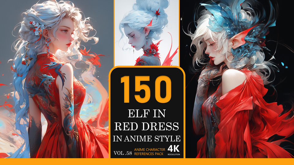 Elf In Red Dress in anime style