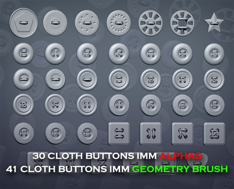 41 Cloth buttons and Alphas Zbrush IMM and Meshes