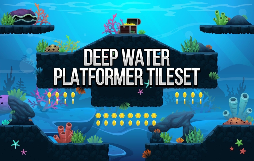 Deep Water - Platformer Game Tile Set