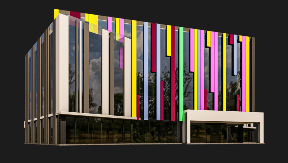 Office Building With Colored Panels