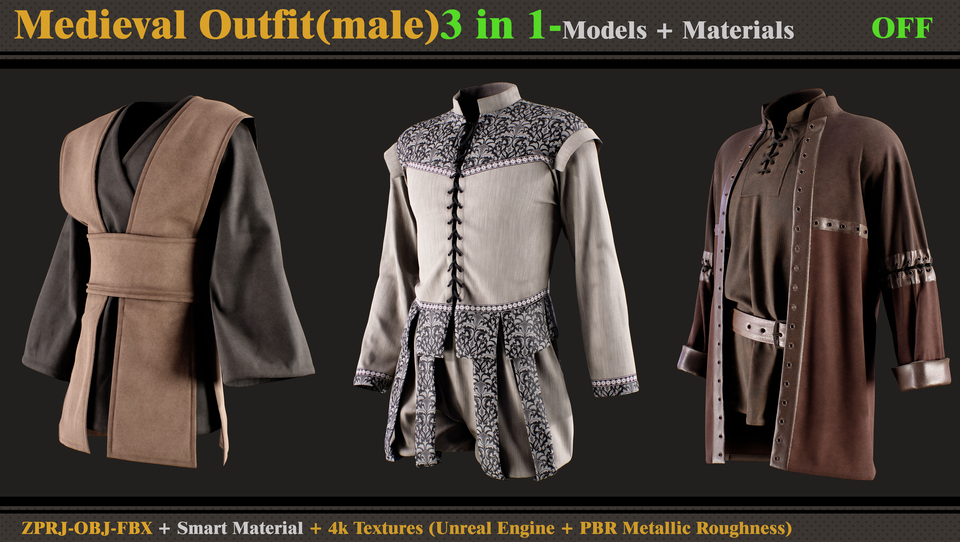 3 in 1 Medieval Outfit-Models+Materials