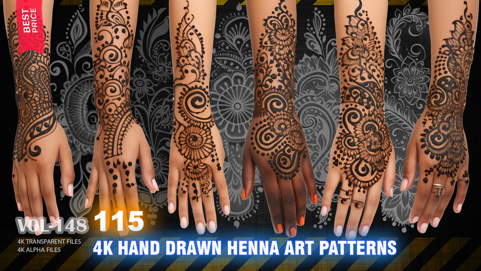 115 4K HAND DRAWN HENNA ART PATTERNS