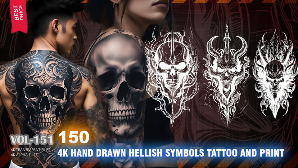 150 4K HAND DRAWN HELLISH SYMBOLS TATTOO AND PRINT