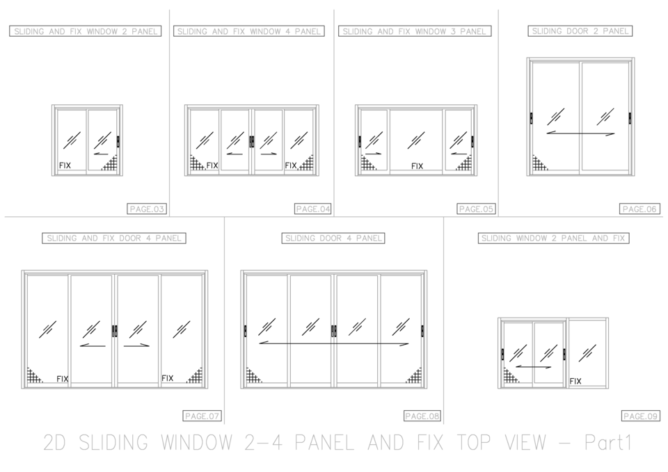 2D SLIDING WINDOW 2-4 PANEL AND FIX TOP VIEW