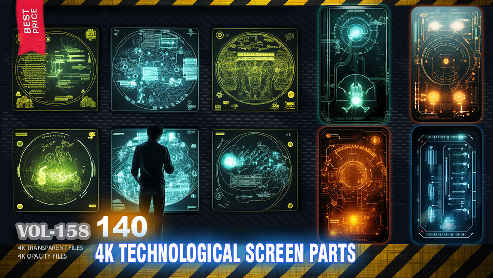140 4K TECHNOLOGICAL SCREEN PARTS 2D ASSETS