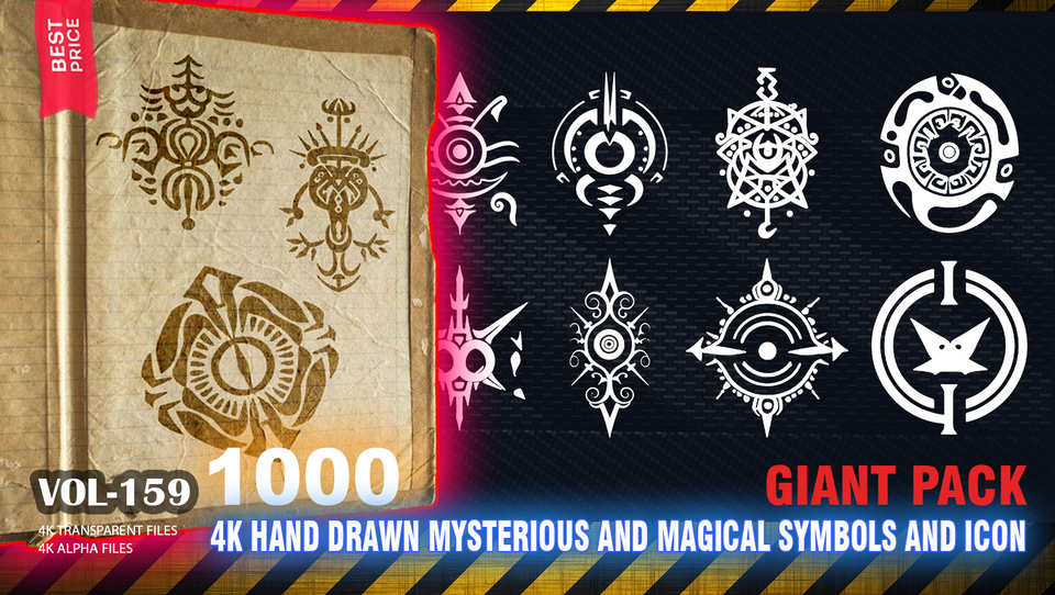 1000 4K HAND DRAWN MYSTERIOUS AND MAGICAL SYMBOLS