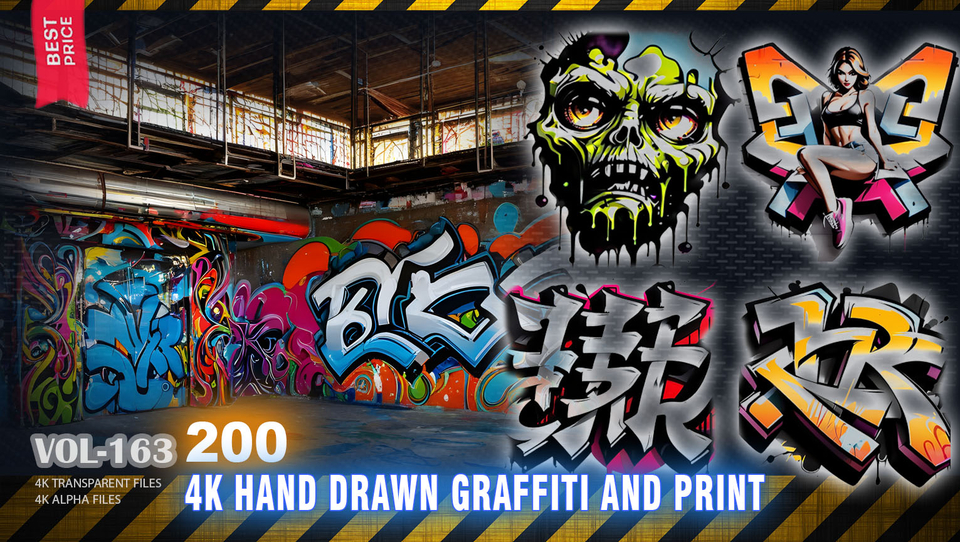 200 4K HAND DRAWN GRAFFITI AND PRINT