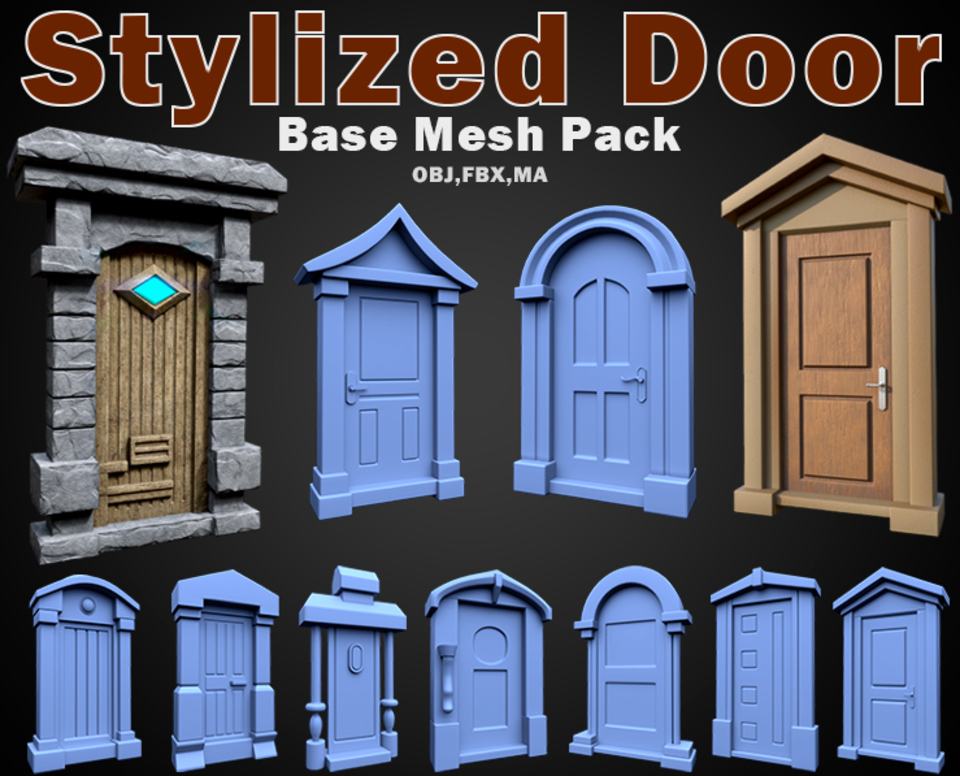 60 Stylized Door Base Mesh pack