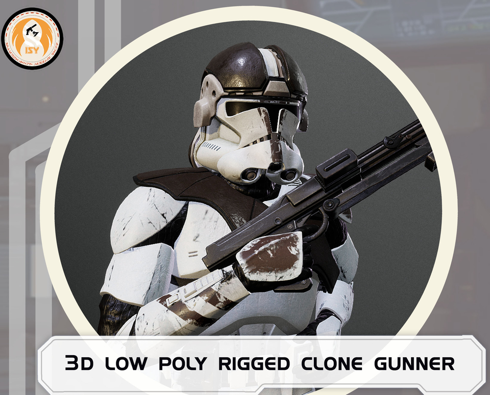 Clone Trooper Phase 2 At-Te Gunner Rigged Low Poly