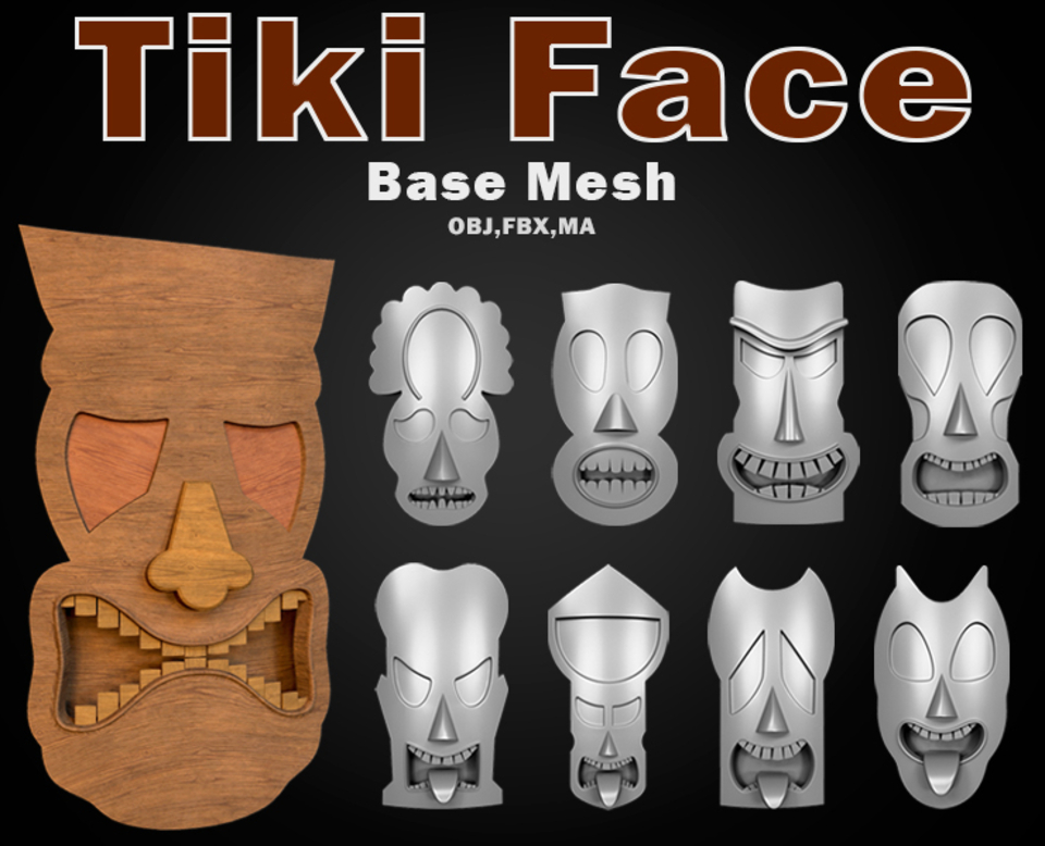 35 Tiki Face Base Mesh (base and high)