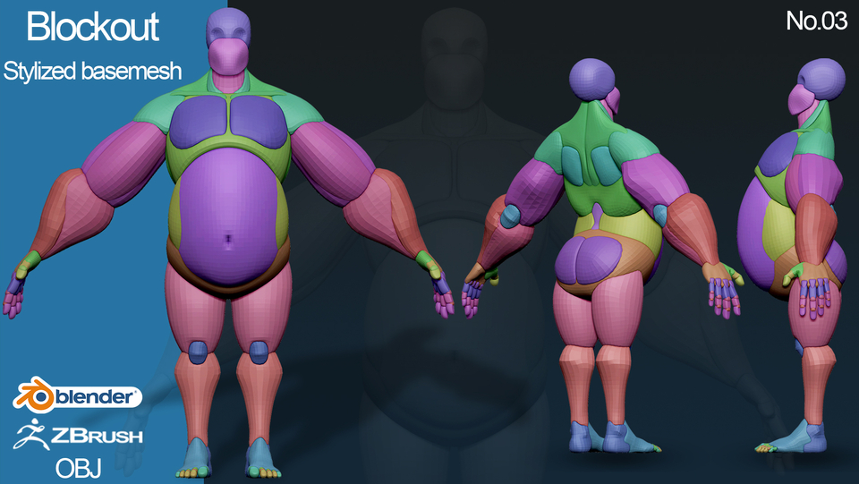 stylized anatomy Basemesh blockout 003