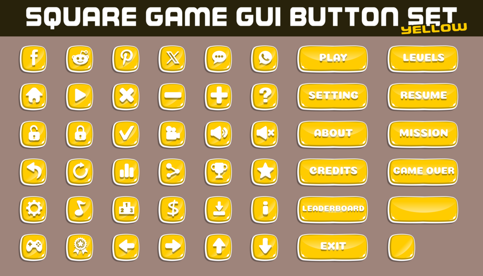 Yellow Square GUI button set