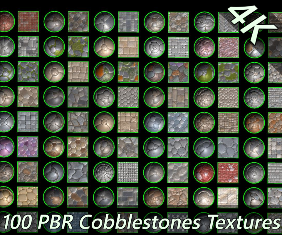 4K PBR Materials: 100 cobblestones materials