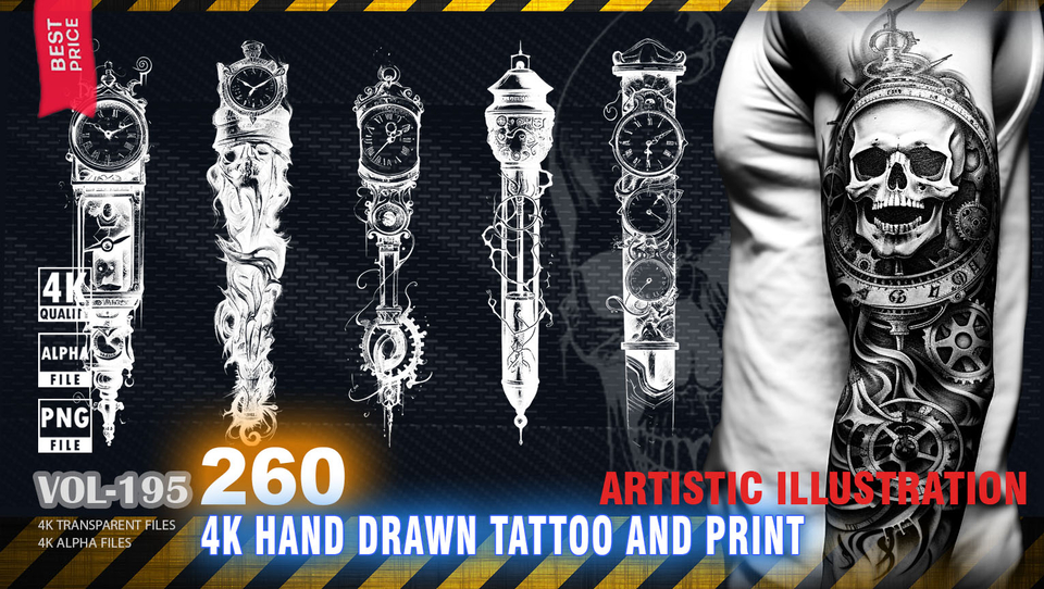 260 4K HAND DRAWN TATTOO AND PRINT