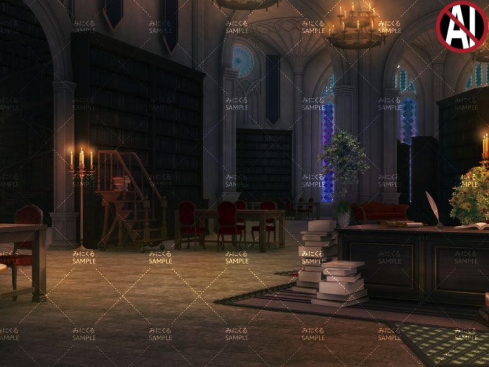 [2D Background] Library_night - "Fantasy06"