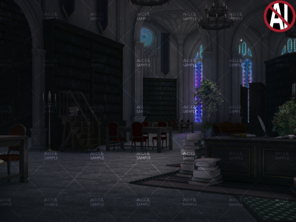 [2D Background] Library_night2 - "Fantasy06"