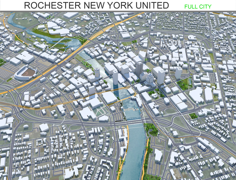 Rochester New York city 3d model 40km