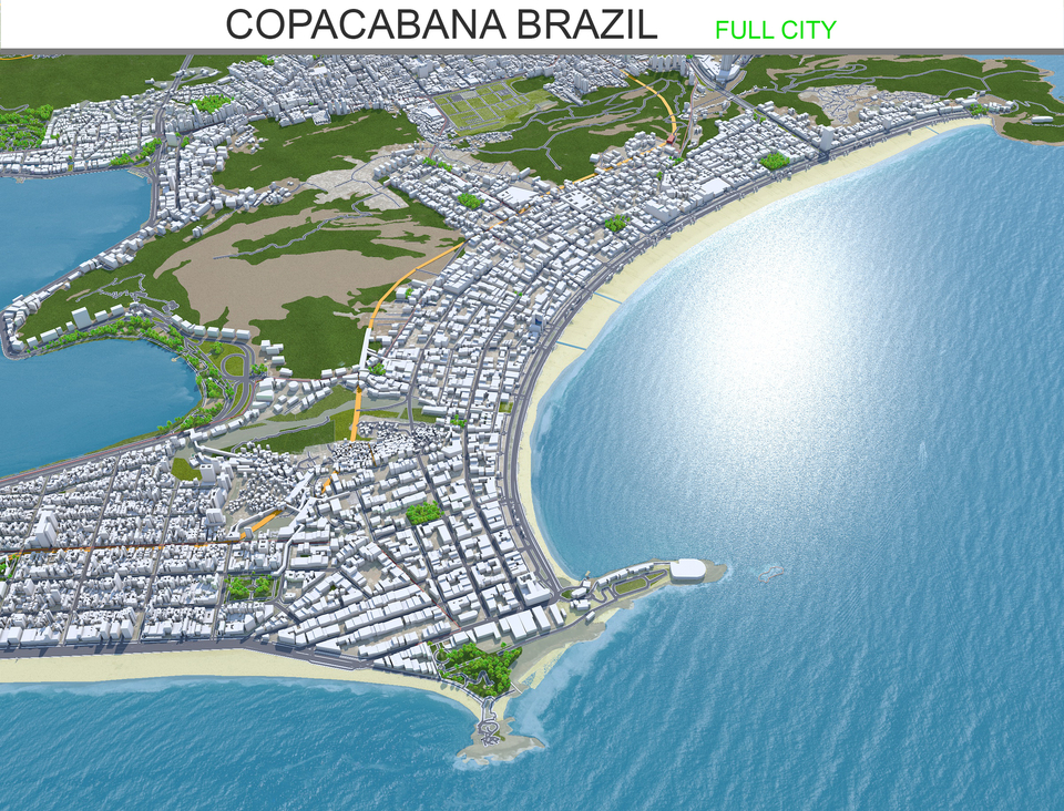 Copacabana city Brazil 3d model 10km