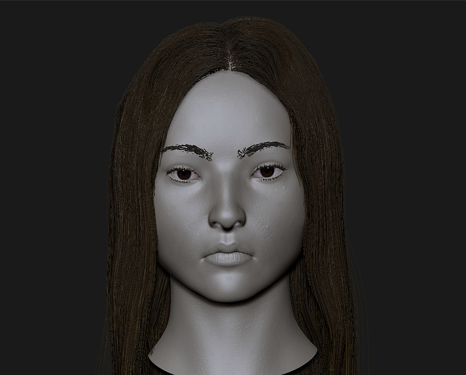 Realistic head cute asian girl
