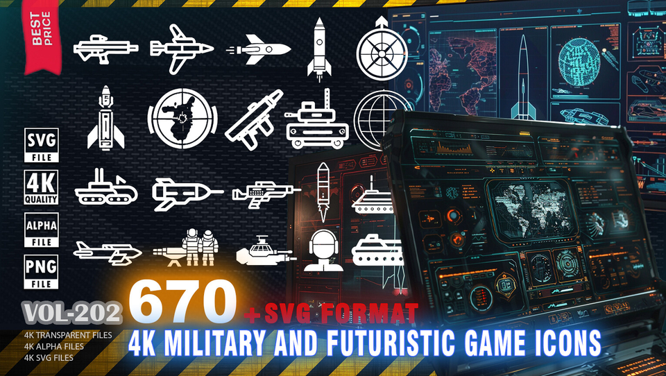 670 4K MILITARY AND FUTURISTIC GAME ICONS