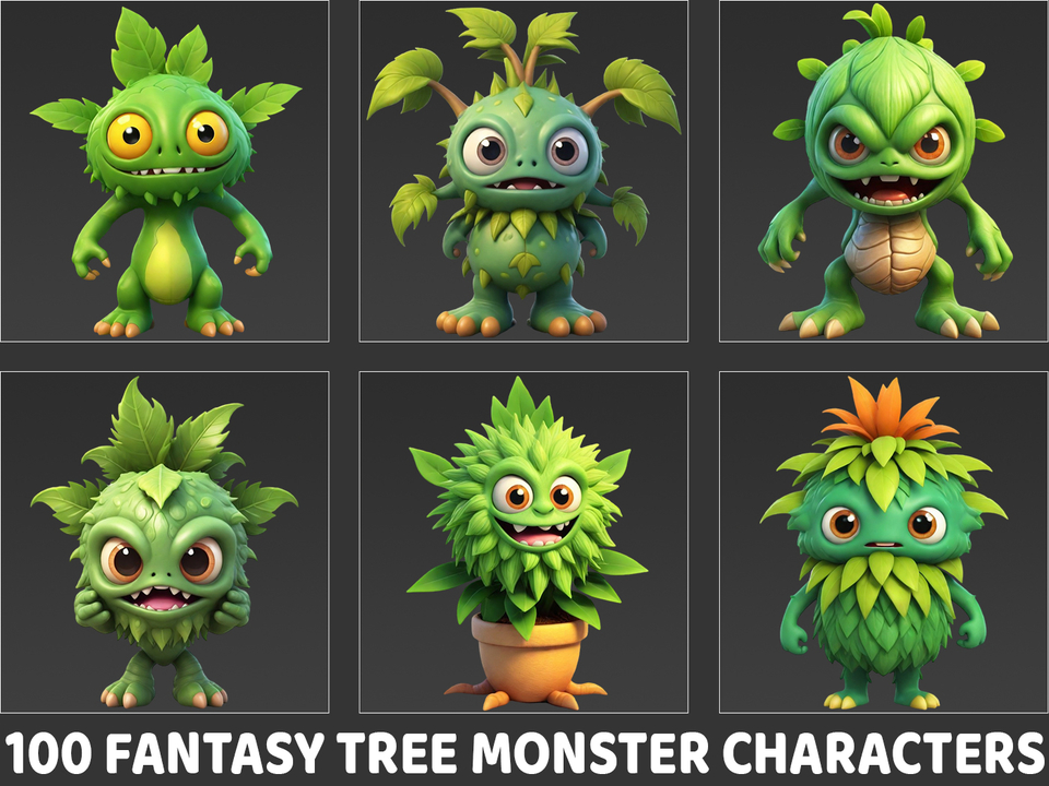 100 Fantasy Tree Monster Characters 2D Game Asset