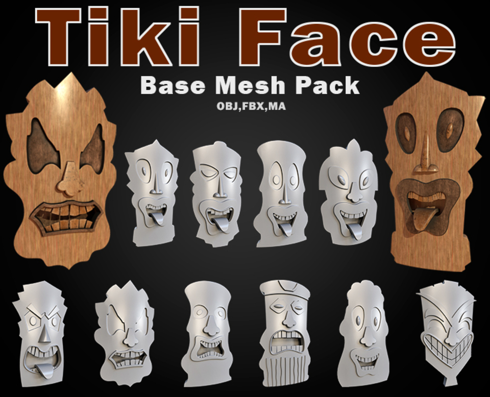 95 Tiki Face Base Mesh (base and high) Pack
