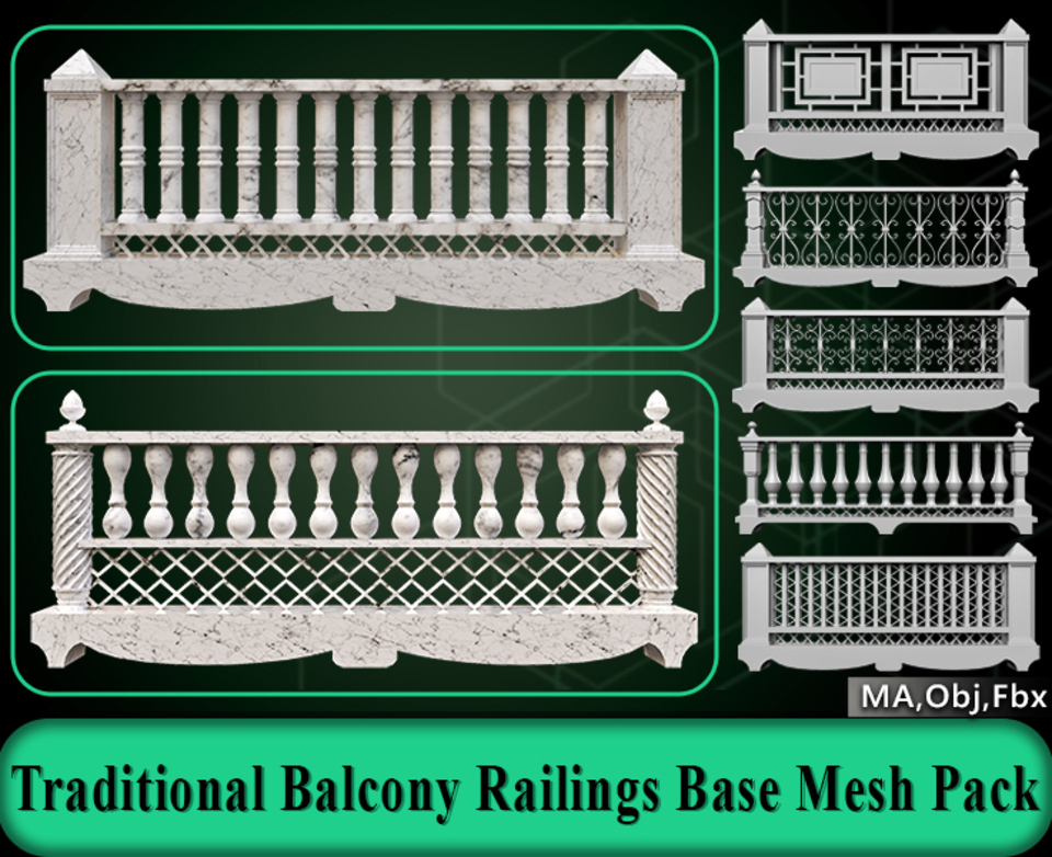 60 Traditional Balcony Railings Base Mesh pack