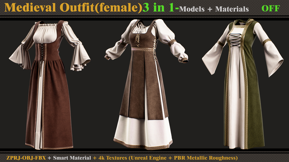 3 in 1 Medieval Outfit-Models+Materials