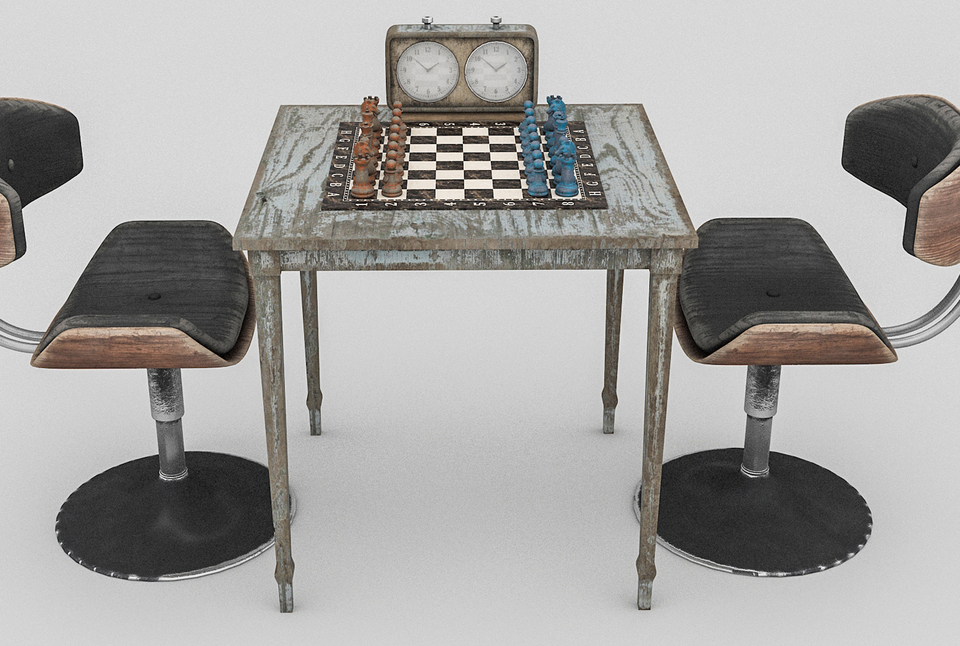 chess set and table chair model