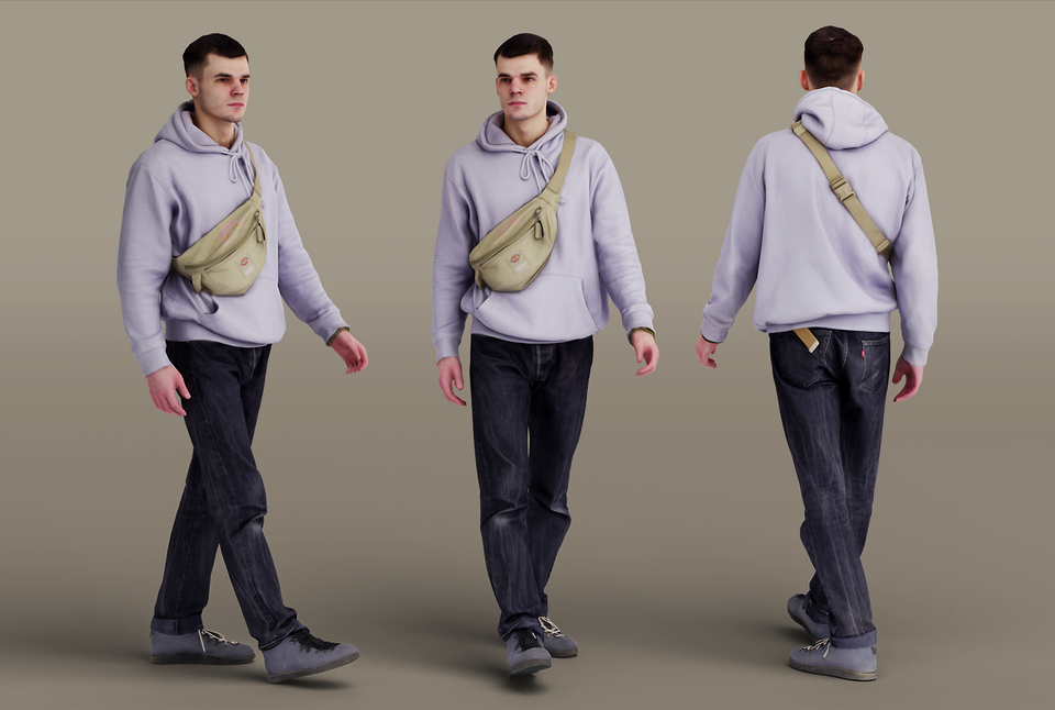 Guy in Lilac Hoodie Is Walking