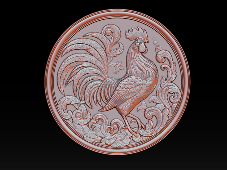 Rooster relief coin - CNC Relief Model