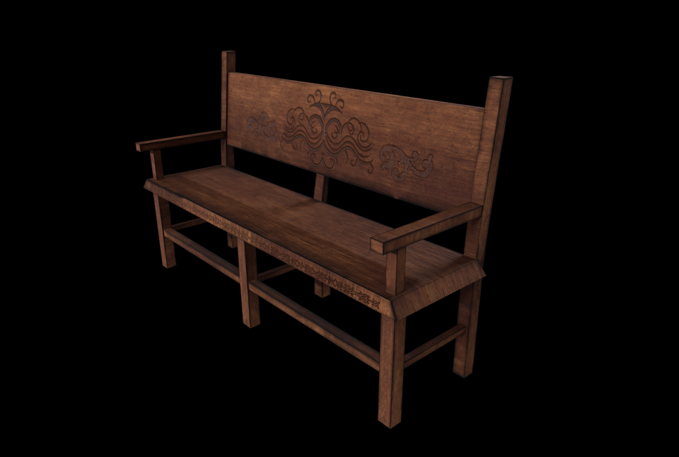 Bench Game ready - Low - Poly 3d model