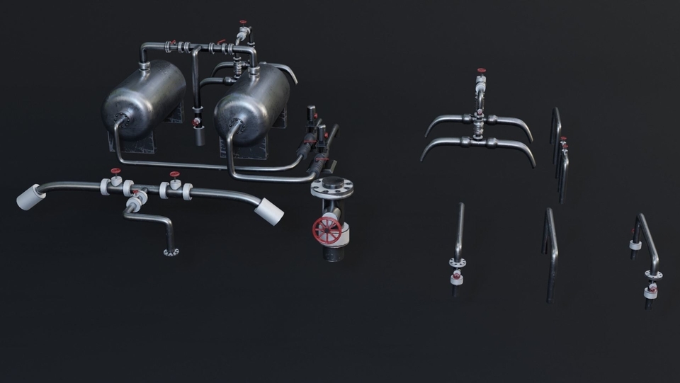 Industrial Pipes Assembly Pack Low-Poly