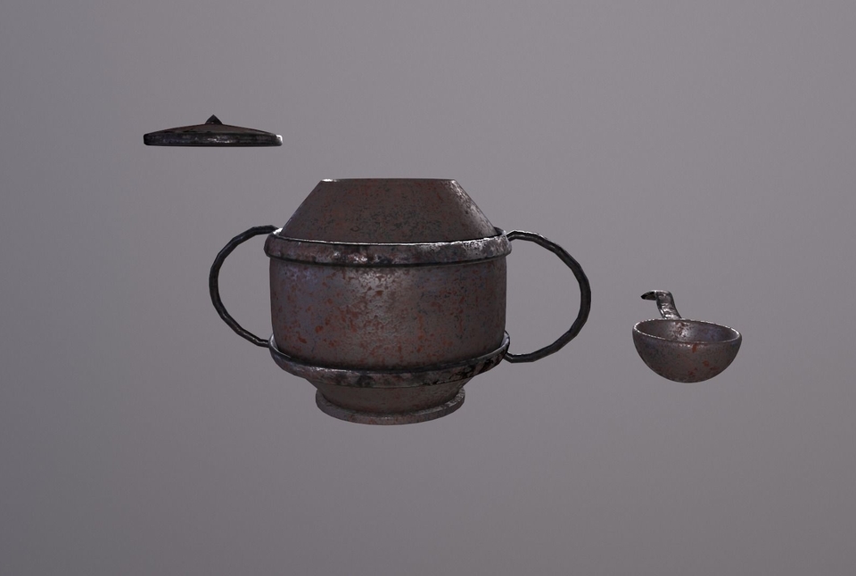 Medieval Teapot and Ladle Game Ready