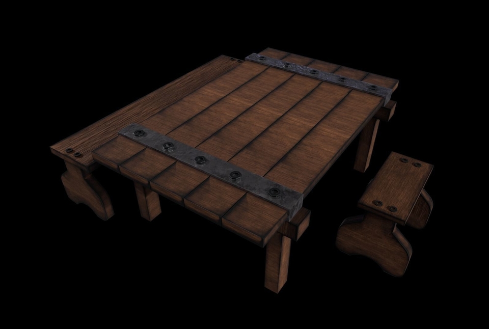 Old Table and Chair - Game Ready - Low Poly PBR 3D