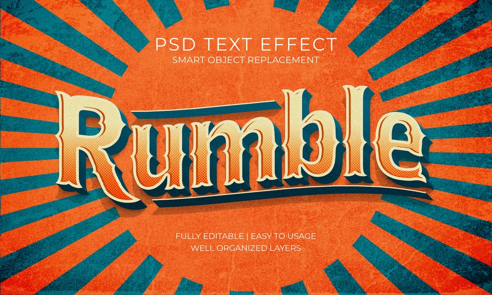 Rumble PSD fully editable text effect.