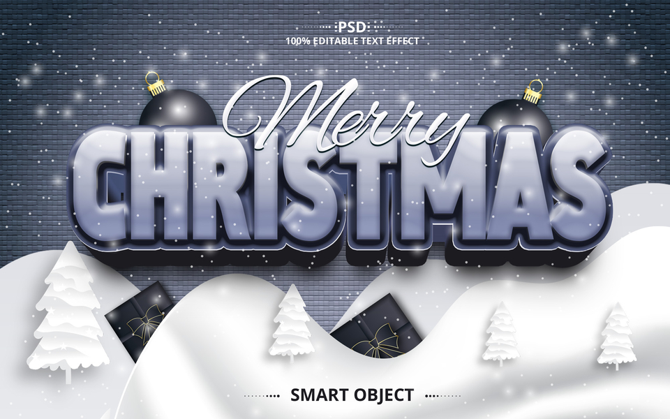 Merry Christmas PSD fully editable text effect.