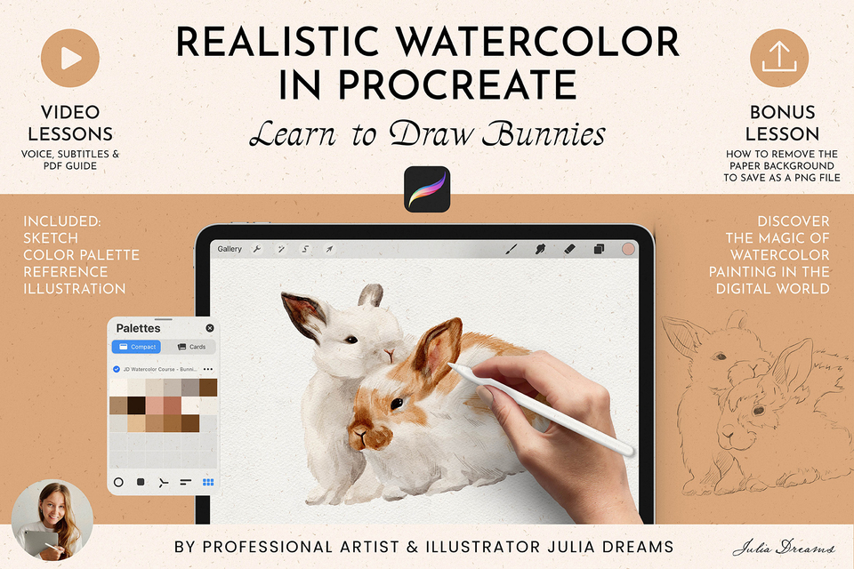 Tutorial Watercolor Procreate Learn Draw Bunnies