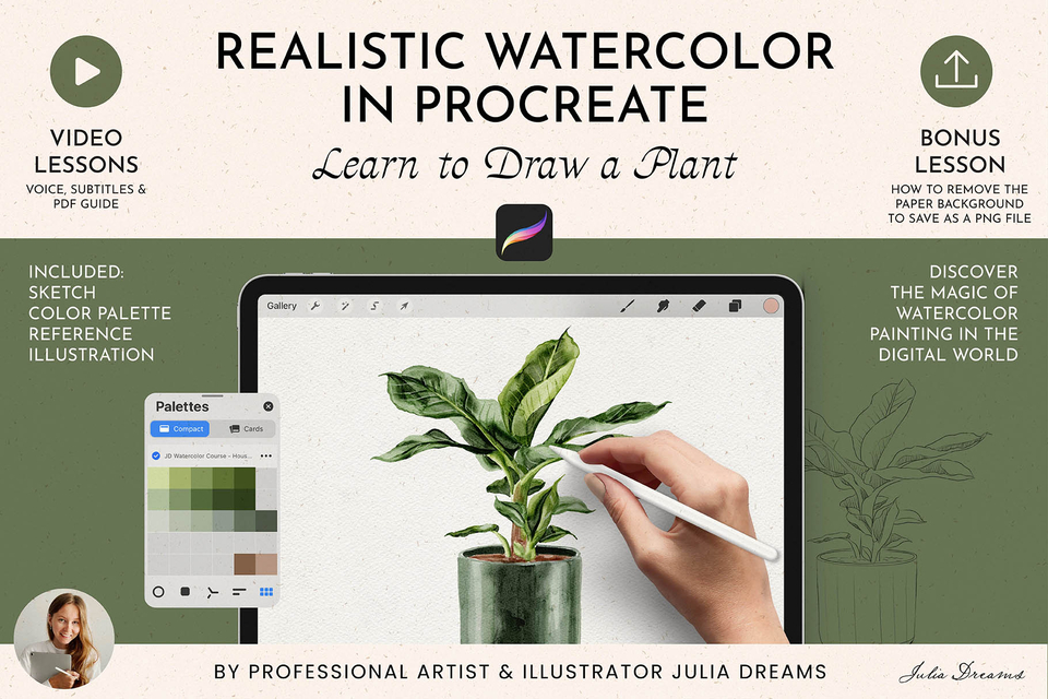 Tutorial Watercolor Procreate Learn Draw a Plant