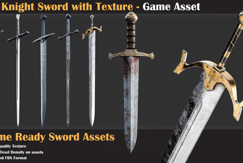 20 Knight Sword with Texture - Game Asset