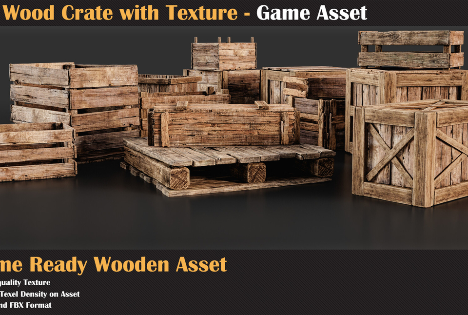 25 Wood Crate with Texture - Game Asset
