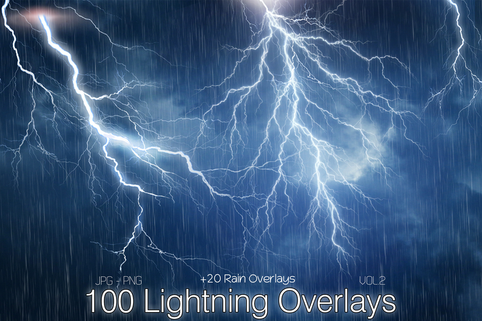 100 Lightning strike overlays, Realistic thunder