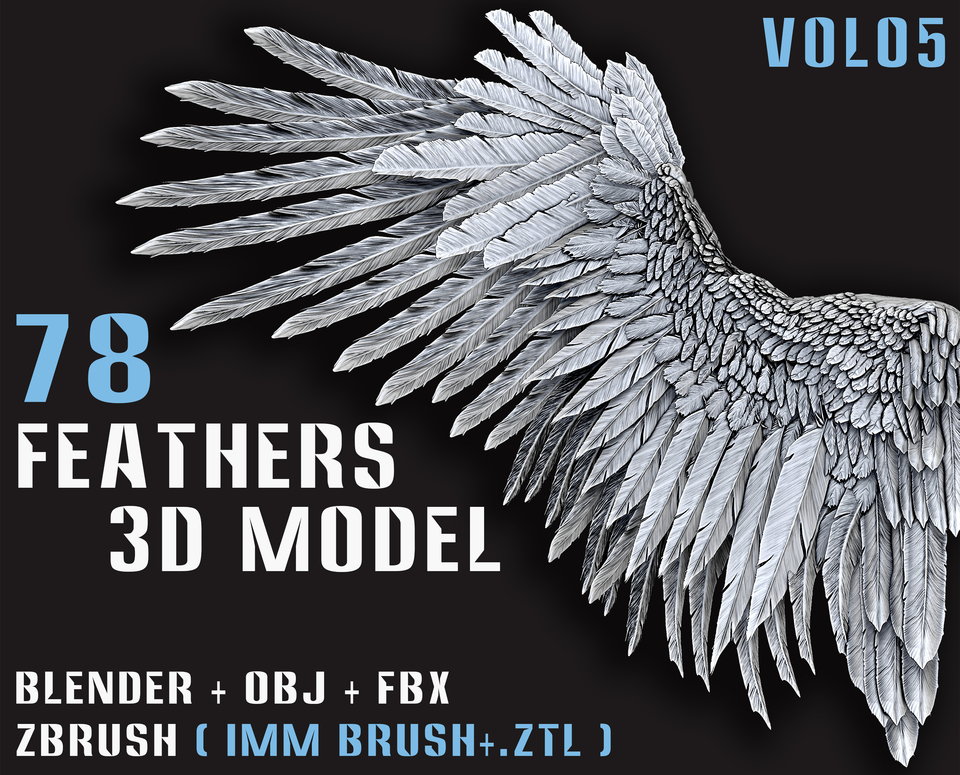 78 Feathers 3DModel (High, Mid and Low Poly)-Vol05